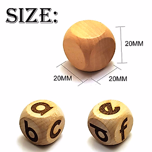 Hometu Creative 20MM 6-Sided Game Dice Set (6Pcs Identical Dices) Wooden Letter Pattern Dices Laser Engraved Rolling Decider for Party Playing Games
