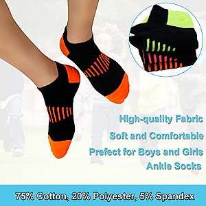 Tsmollyu Boy Socks 12 Pairs Ankle Athletic Cotton Socks Half Cushioned Low Cut Socks For Little Big Kids Age 3-10(7-10 Years)