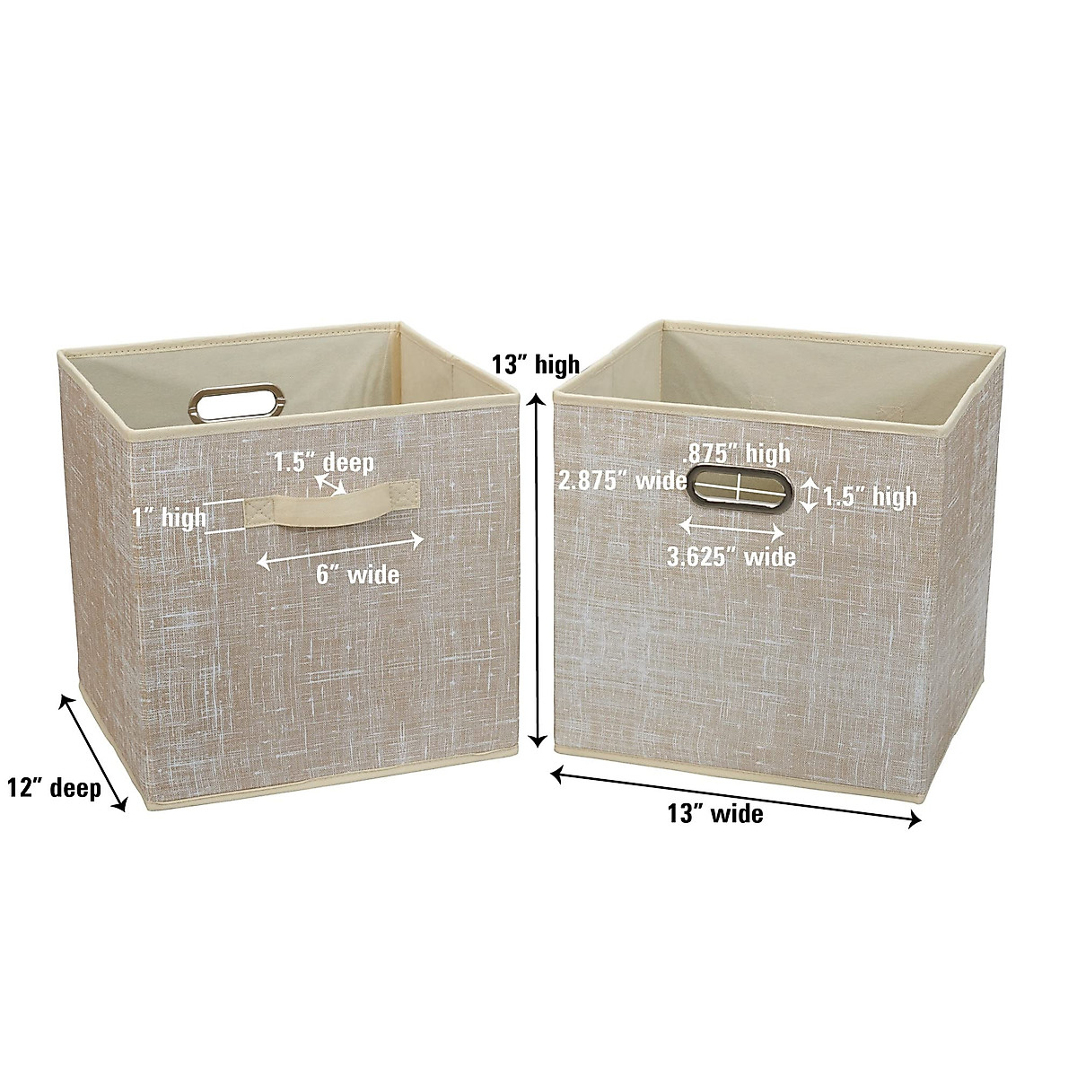 Household Essentials Fabric Storage Bins 2 Piece Set, Strong Poly-Woven Fabric, Sturdy Chipboard Sides, Grommet Front Handle, Stackable and Foldable, Classic Design, Tan Mix