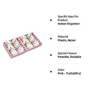 Duyoku 2 Pack Underwear Drawer Organizer - 7 Cells Bra Organizer for Drawer, Washable Underwear Storage, Foldable Underwear Organizer for Women, Lingerie Dresser (Pink - 12.6×12.6×3.9Inch)