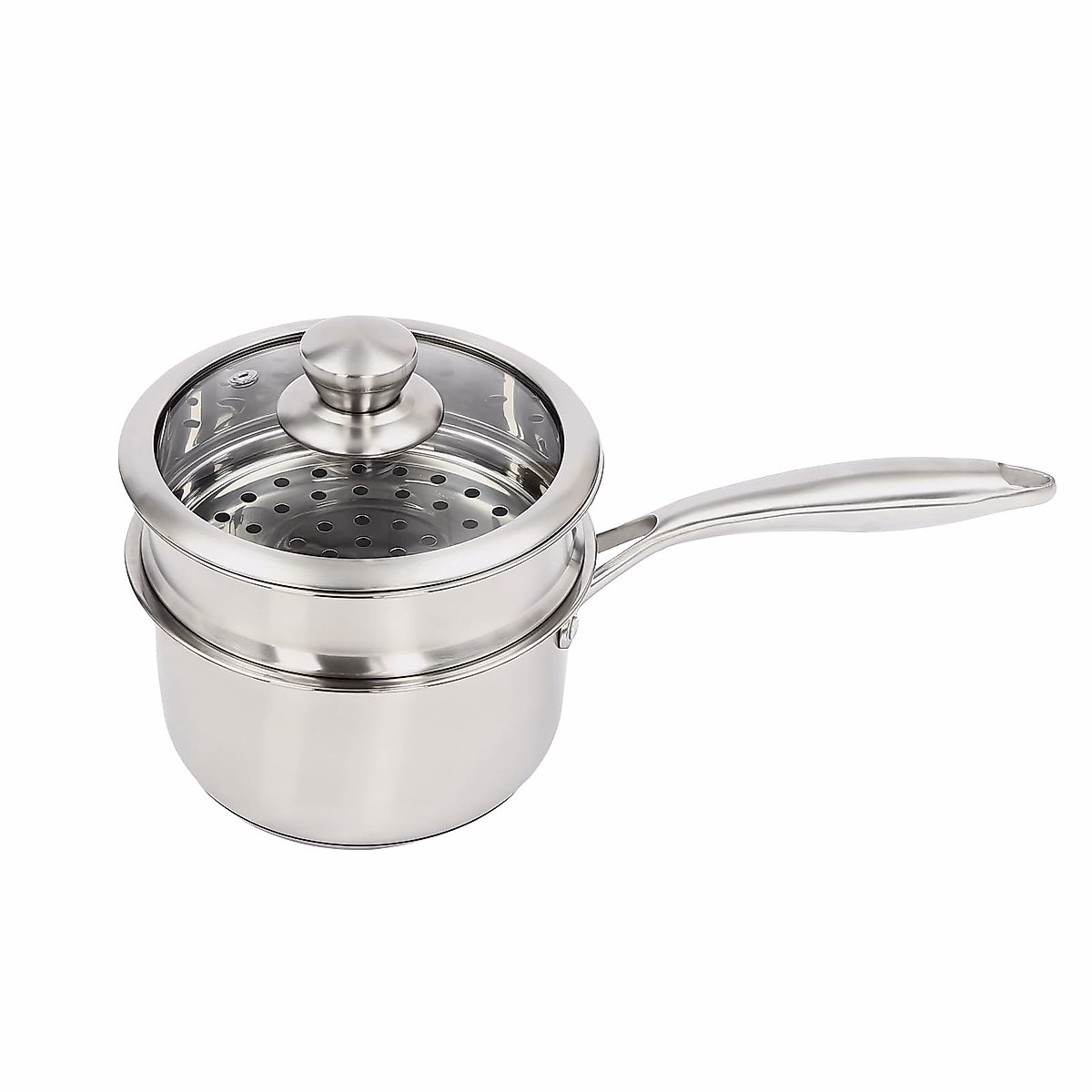 RABEEXP Stainless Steel Saucepan with Steamer 13L 1.37 QT Sauce Pan for Cooking with Lid and Handle, Double Layer Steaming Pot for Boiling Gravies, Pasta, Noodles, Compatible with All Stoves