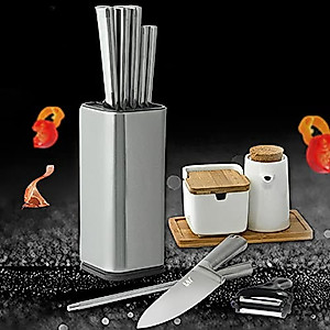 BOWONG Universal Knife Block, Stainless Steel Knife Holder Stand with Slots for Scissors and Sharpening Rod, Rectangular Knife Storage Stand Safe and Detachable for Easy Cleaning