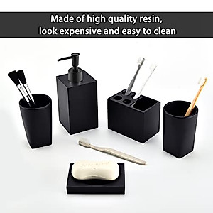 5-Piece Bathroom Accessory Set in Matte Black , Modern Design Decorative Bathroom Accessory Set, Including a Soap Dispenser, Two Tumbler Mouthwash Bathroom Cups, a Soap Dish and a Toothbrush Holder.