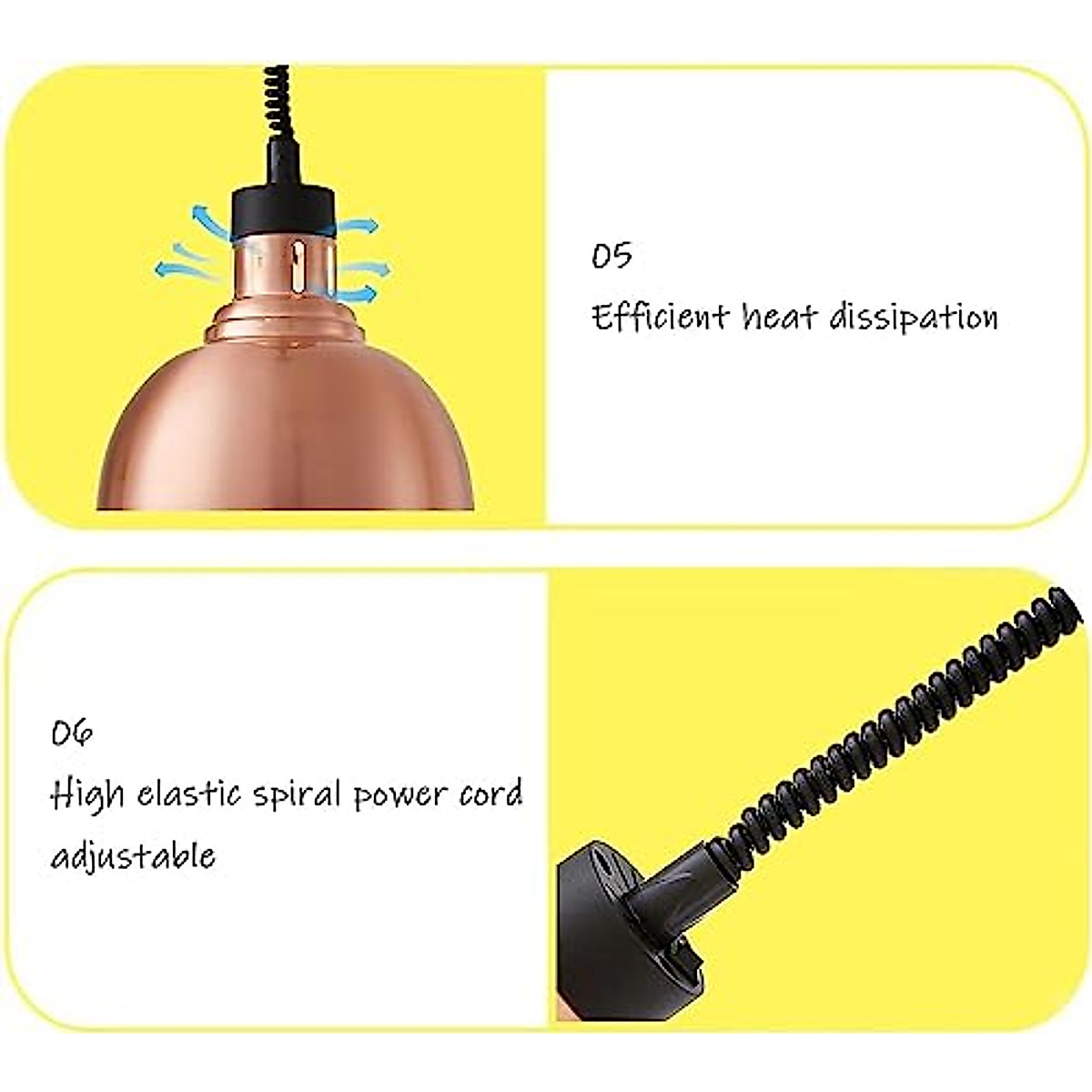 LINKANRUO Food Heating Lamp, Hanging 250w Heating Lamp Warmer for Buffet Food Restaurant Hotel Commercial Catering Equipment, Height Adjustable, Keep Food Warm for a Long, 2pcs Lamps