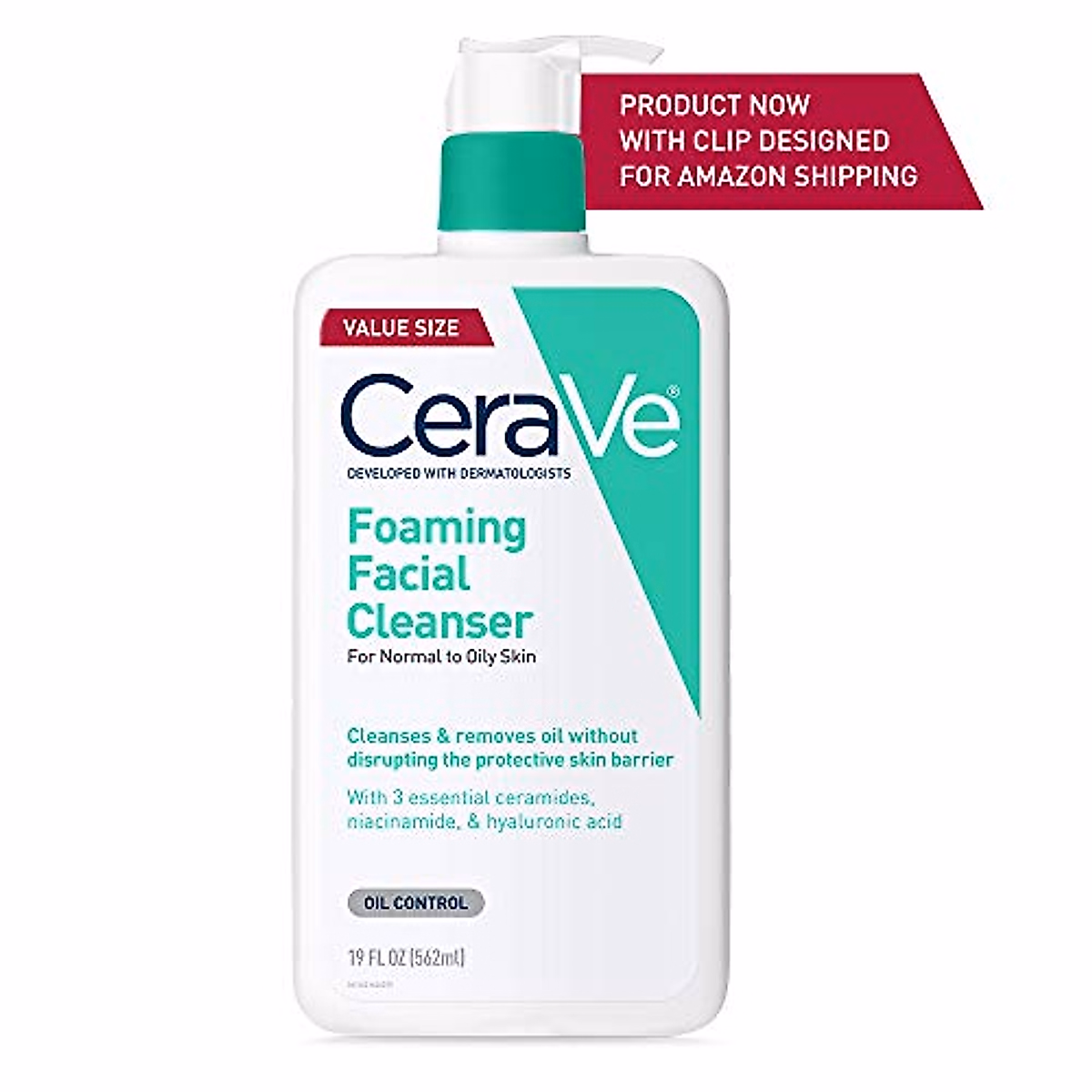 CeraVe Foaming Facial Cleanser | Daily Face Wash for Oily Skin with Hyaluronic Acid, Ceramides, and Niacinamide| Fragrance Free Paraben Free | 19 Fluid Ounce