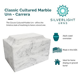 Carrera Classic Cultured Marble Cremation Urn for Ashes, Gray Urn, Grey, Adult Sized Cremation Urn for Human Ashes, Ground Burial, Home Memorial and Funeral Cremation Urn