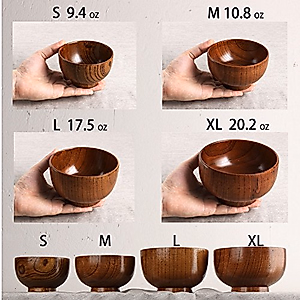Cospring Handmade Wood Bowl, Mug, for Rice, Soup, Dip, Coffee, Tea, Decoration (4PCS Jujube Bowls, M: 4.5'' Dia x 2.6'' High)