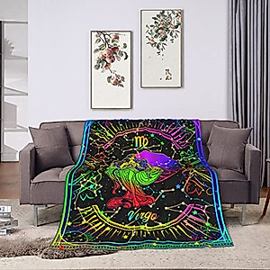 Kaydems Virgo Blanket Flannel Constellations Throw Blankets Zodiac Sign for Couch Bed Sofa Traveling Camping 60"X50"