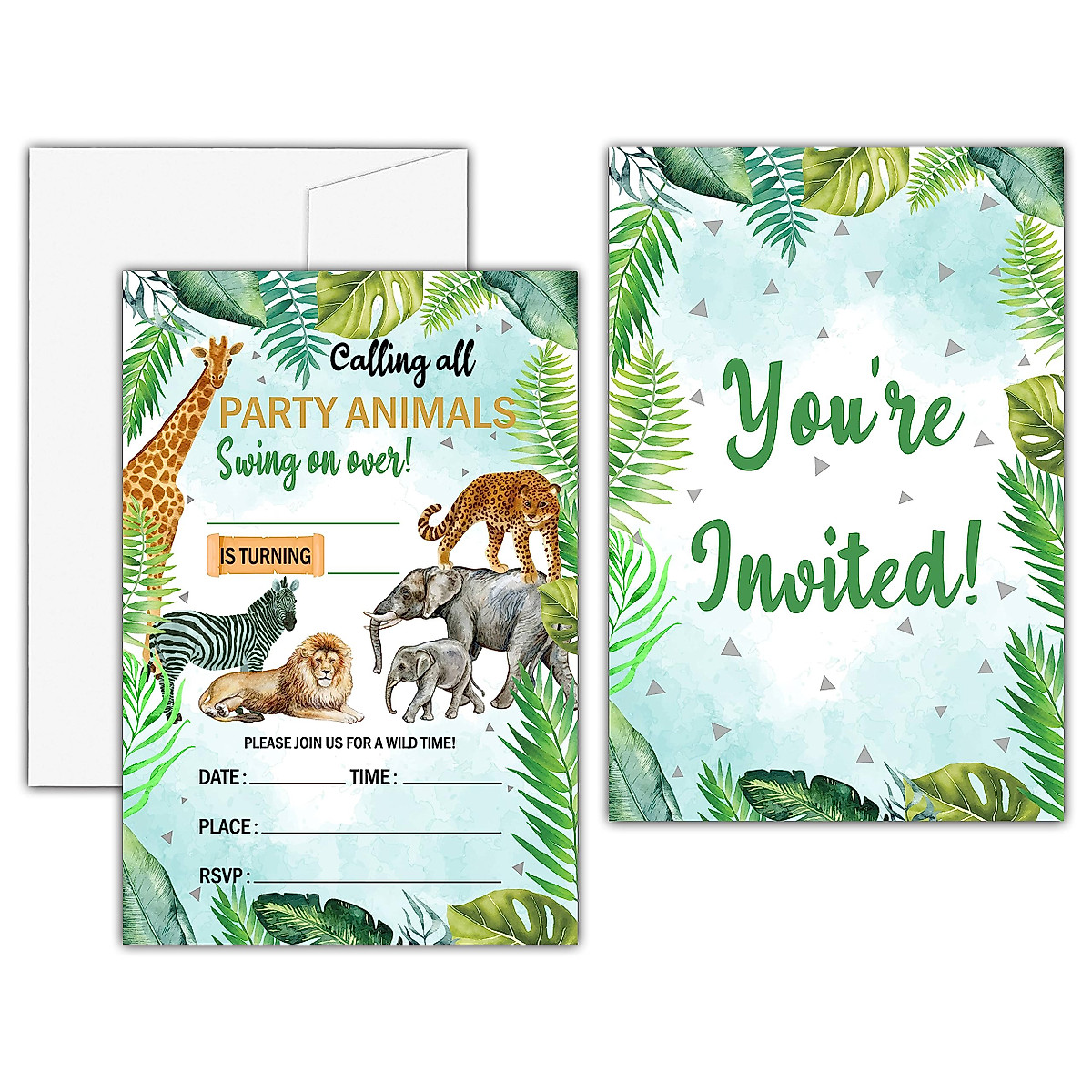 KFNER Calling All Party Animals Birthday Invitations, Safari Animals Birthday Party Invitation Card, Zoo Birthday Party Favors & Celebration Supplies(20 Set of Invitations with Envelopes)-B15