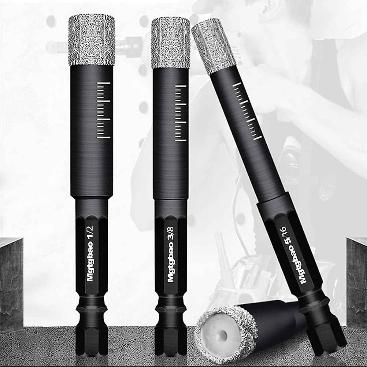 Mgtgbao 7PCS Dry Diamond Drill Bits Set, Core Drill bit for Granite Marble Tile Ceramic Stone Glass Diamond Hole Saw Kit with 3/16,1/4, 5/16, 3/8, 1/2, 9/16, 5/8