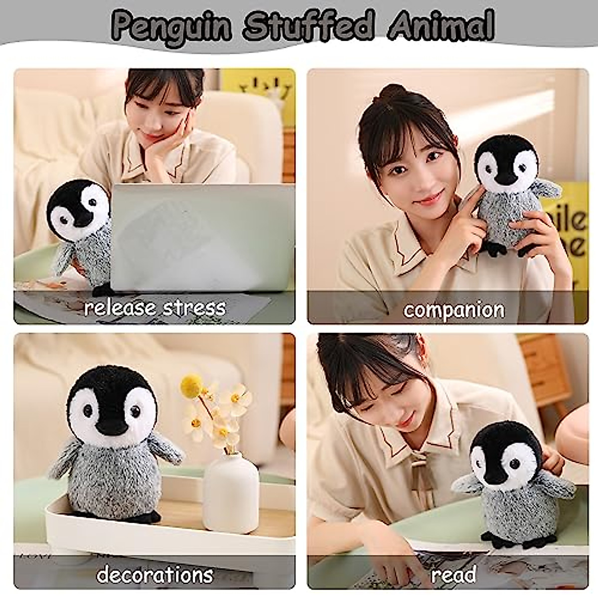 BRGETUO Penguin Stuffed Animals, Cute Penguin Plush Toy, Penguin Plushie Toys for Boys & Girls, Soft and Cuddly Penguin, Stuffed Animal Penguin for Kids-8IN