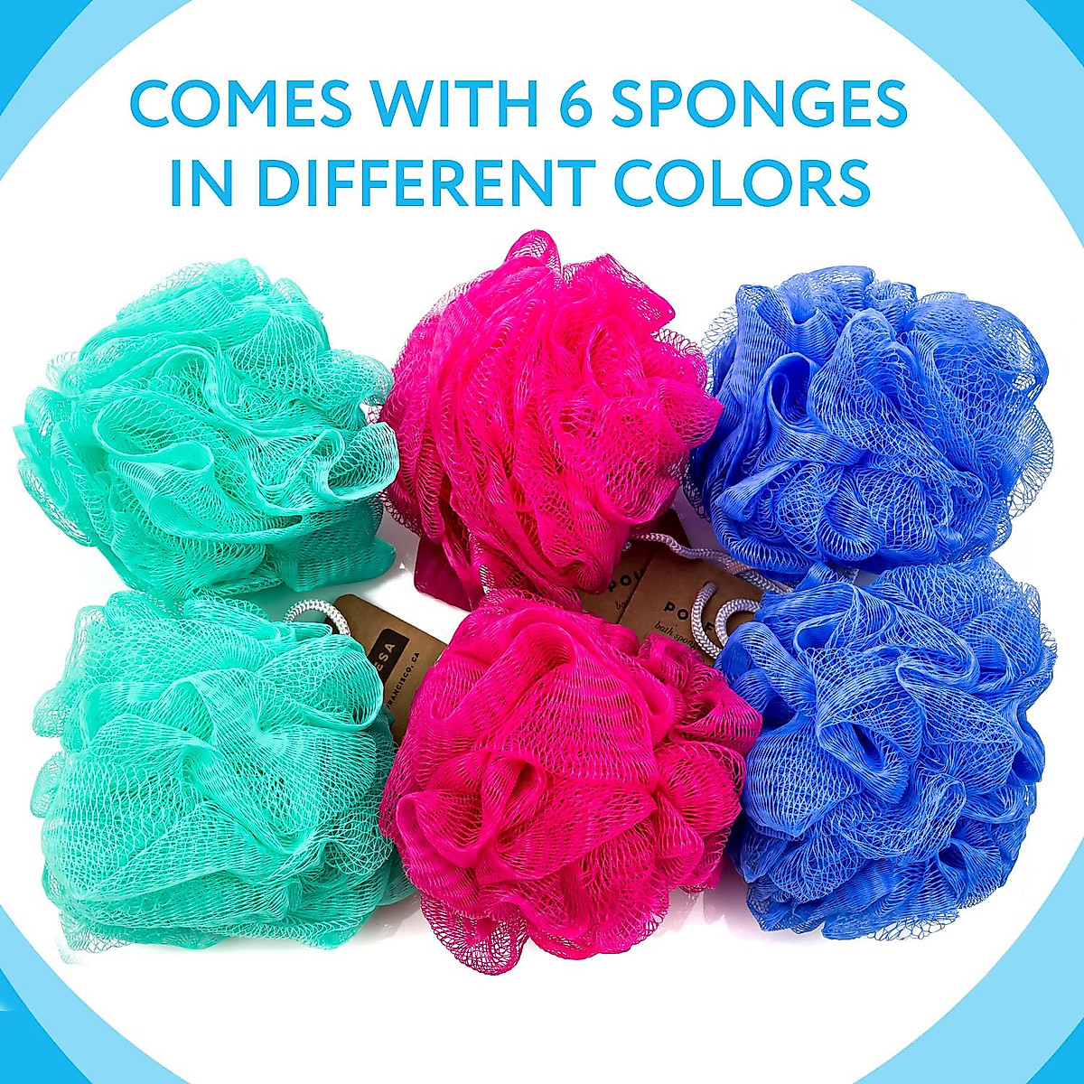 IMPRESA Loofah (Luffa) Mesh Bath & Shower Sponges, Bulk 6-Pack for Adults, Kids - Loofah Sponge - Lufas for Men - Shower Pouf - Lufas for Women