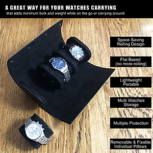 Longjet Watch Roll Travel Case for Men Portable Watches Organizer Box with Removable Velvet Pillow Holder (Black Cross)