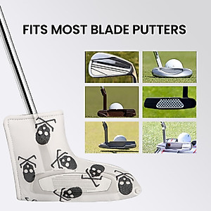 Golf Putter Head Covers Blade Club Headcover PU Leather Protector Cover Black White Fits All Putters for Men Women (White-Bones)