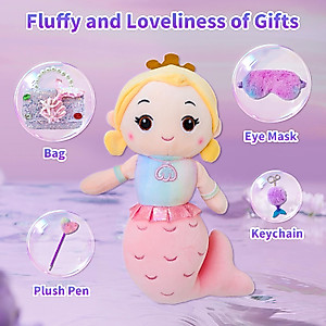 BEIMENWAI Mermaid Toys & Gift Set for Girls Ages 4-10+ - Includes Mermaid Stuffed Doll, Water Bottle, Bag, Jewelry Set, & Plush Toys