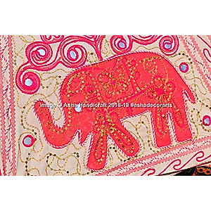 Asha Handicraft 72" Indian Handmade Embroidered Elephant Garden Umbrella, Large Outdoor Patio Parasols, Beach Umbrella Sun Shade Wedding Decorative Umbrellas (Large, White & Pink)