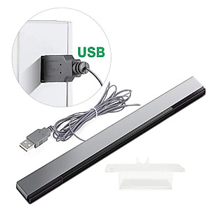 SOONORY for USB Wii Sensor Bar, Infrared IR Ray Motion Sensor Signal Receiver for Nintendo Wii and Wii U Console USB Port with Stable Stand(Black/Silvery)