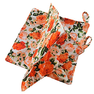 CUSHYSTORE Floral Blossom Garden Flower Pot Holder Oven Pads Potholders for Cooking Kitchen 7.75", 2 Pack (Orange)
