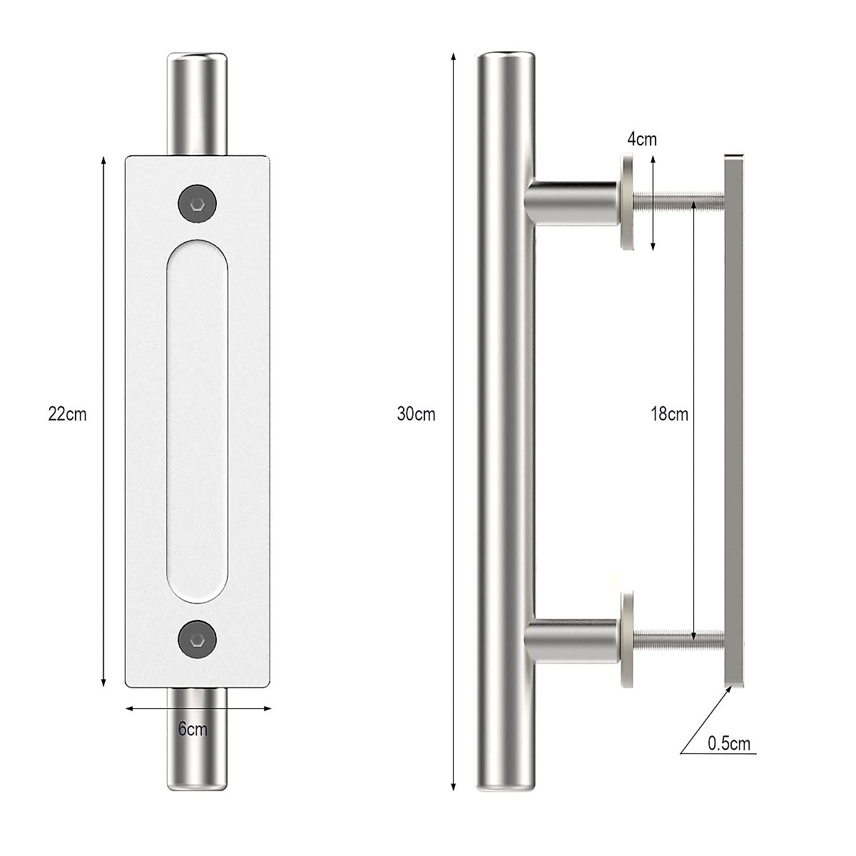 QINAIXQM 12''/30CM Sliding Barn Door Handle Double Sided Pull and Flush Barn Door Embedded Invisible Stainless Steel