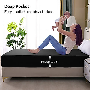 Waterproof Mattress Protector Queen, Fitted Sheet Style Breathable Mattress Cover with Deep Pocket Fits Up to 18'', Machine Washable Noiseless Bed Cover for Kids Adults Pets (Black, 60'' X 80'')