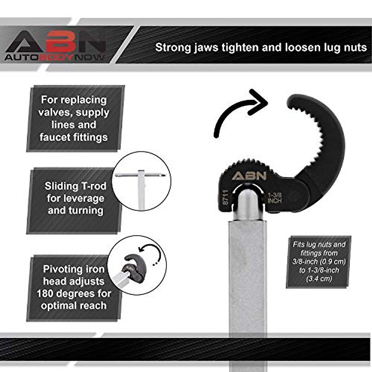 ABN Large Basin Wrench Extendable Faucet Installation Tool, Telescoping Plumbers Under Sink Telescopic 3/8 to 1-3/8