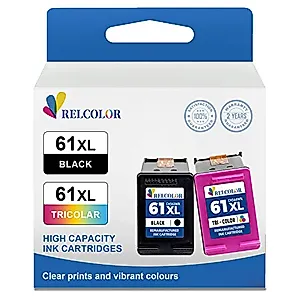 Relcolor High Yield HP61 XL Ink Cartridge for HP 61 61XL Black Color Combo for Envy 4500 5530 4502 5534 5535 Deskjet 2540 3050 1000 1510 1512 1010 1056 OfficeJet 4630 4635 2620 Series Printer HP61XL