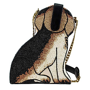 Mary Frances Regal Beagle Beaded Puppy Dog Handbag, Brown