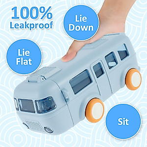 EUWBSSR Car Straw Water Cup 16oz Portable Detachable Bus Water Bottle with Shoulder Strap Leak-Proof Kids Small Drinking Cup Cute Cartoon Water Jug Toy Locking Flip Lid Water Kettle for Kids (Blue)