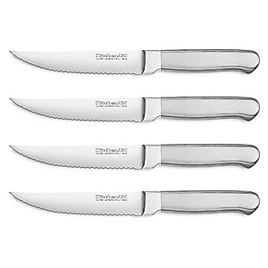 KitchenAid KKFSS4ST Classic Forged Series Brushed Steak Knife Set (Set of 4), Stainless Steel, 4.5"