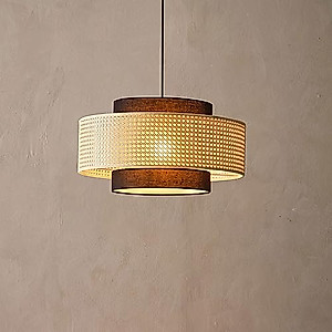 DZQWLL Rattan Pendant Light, Boho Ceiling Light Fixtures with Woven Basket Wicker Shade, Bamboo Light Fixture, Rattan Hanging Lamp Chandelier for Kitchen Living Room Dining Room Bedroom