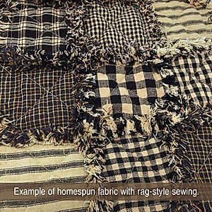 Black & Tea Dye Primitive Ticking Stripe Homespun Cotton Plaid Fabric by JCS - Sold by The Yard
