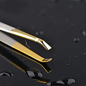 LZIYAN Stainless Steel Eyebrows Tweezers,Eyebrow Plucking Clip,Facial Hair Splinter and Ingrown Hair Removal Makeup Tool 8.5cm/3.35inch,Golden