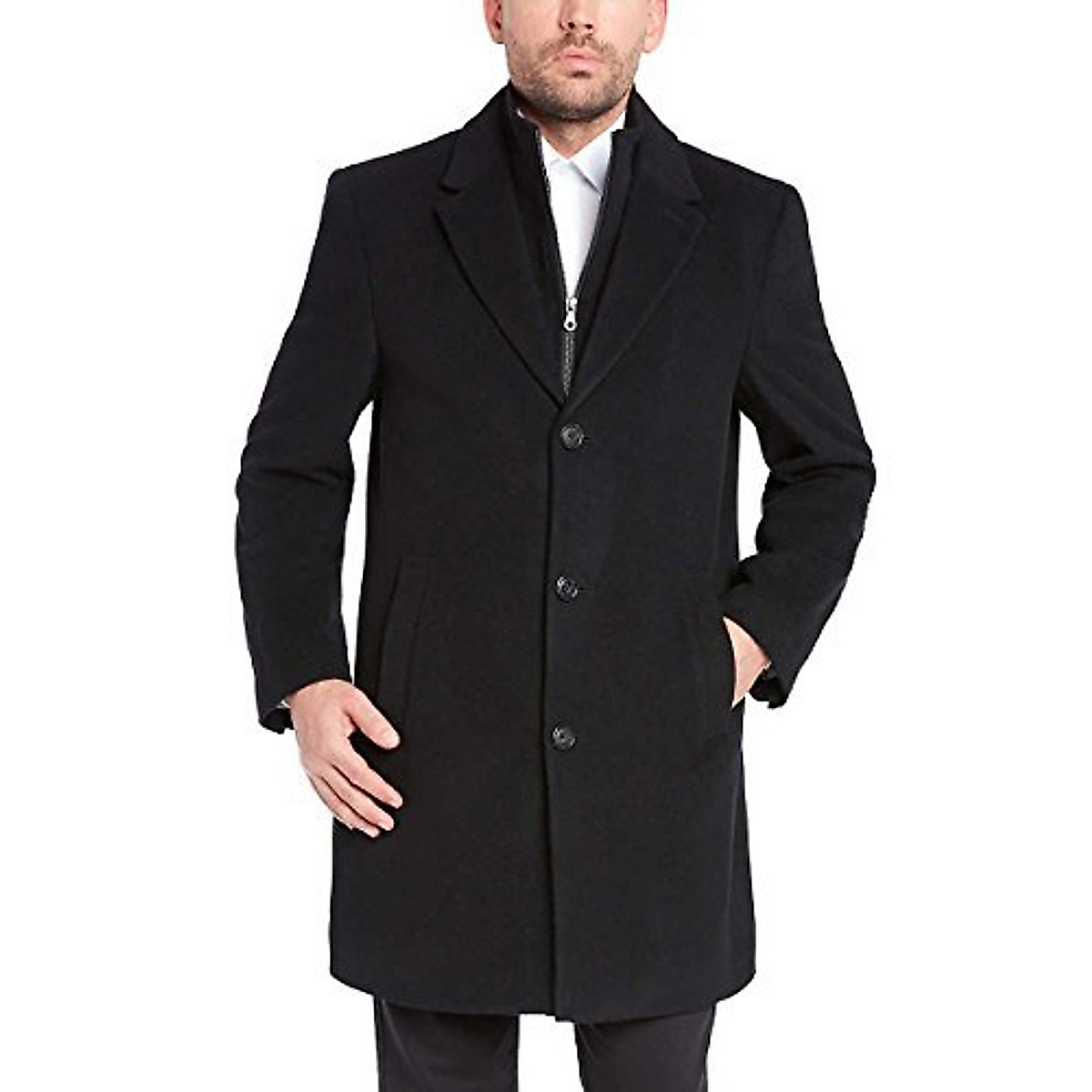 Kirkland Signature Full Lined Wool Cashmere Blend Overcoat w/Removable Bib (Black,46 Long)