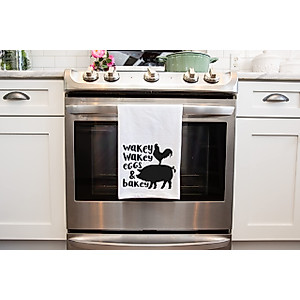 Handmade Funny Kitchen Towel - 100% Cotton Hand Towel Wakey Wakey Eggs and Bakey - 28x28 Inch Perfect for Chef Housewarming Christmas Mother’s Day Birthday Gift (Wakey Wakey Eggs and Bakey)