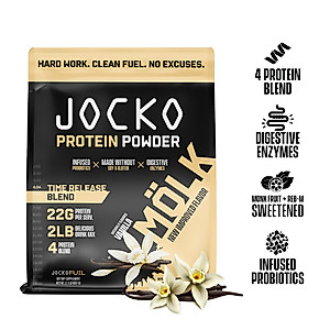 Jocko Mölk Whey Protein Powder - Keto, Probiotics, Grass Fed, Digestive Enzymes, Amino Acids, Sugar Free Monk Fruit Blend - Supports Muscle Recovery & Growth (2 LB, Vanilla)