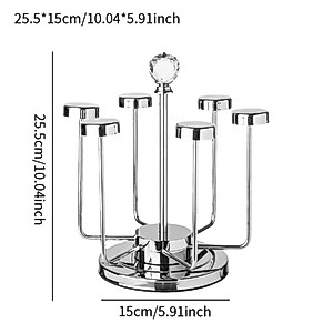 6 Cup Drying Rack Tea Cups Storage Rack Wine Glasses Holder Cup Holder Stainless Steel Drinking Glass Drainer Stand for Bar, Silver