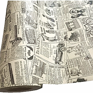 Teemall 17x118 Inch Self Adhesive PVC Vintage Newspaper Vinyl Shelf Drawer Liner Home Decor Newspaper