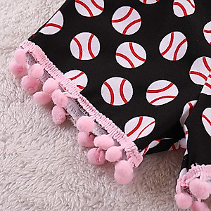 Toddler Baby Girl Summer Outfits Baseball Sister Print T-Shirts Tops + Tassel Shorts Two Piece Clothes Set