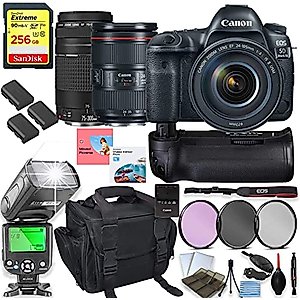 Canon EOS 5D Mark IV DSLR Camera with 24-105mm f/4L II Lens Kit + 75-300 III Lens + 256GB Sandisk Memory, TTL Speedlight Flash, Power Grip + Special Software Package Bundle