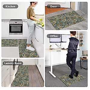 Anti Fatigue Kitchen Mat Set of 2 Pieces,Farmhouse Blue Kitchen Rugs and Mats,Waterproof Non Slip Memory Foam Cushioned Comfort Kitchen Floor Mat,Padded Kitchen Mats for Standing(17’’x30’’+17’’x47’’)