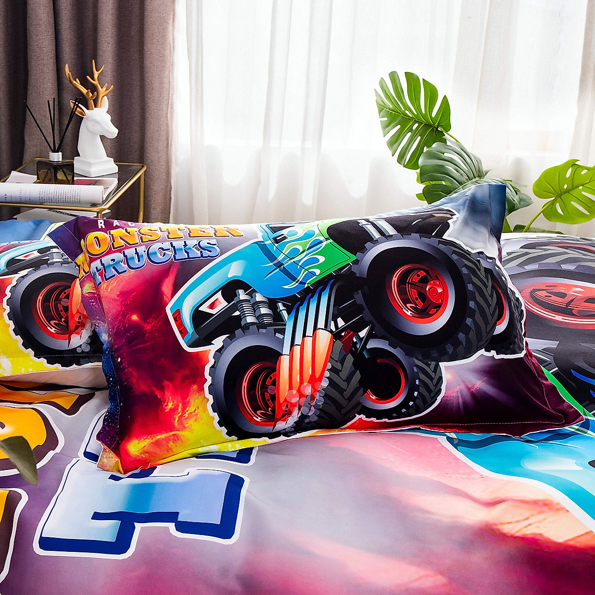 Suncloris,3D Racing Monster Truck Home Duvet Cover Bedding Set.Included: Duvet Cover,Pillowcase(no Comforter Inside) (Full)