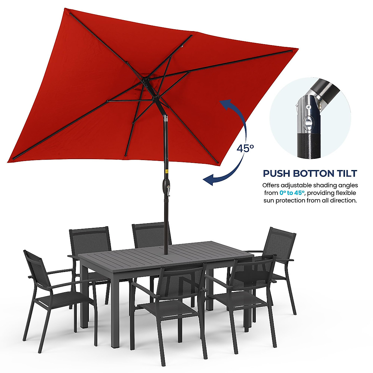 SUNVIVI OUTDOOR 6.5 x 10 Ft Rectangular Patio Umbrella Aluminum Pole, Outdoor Table Market Umbrella with Crank, 6 Steel Ribs, Polyester Canopy, Red