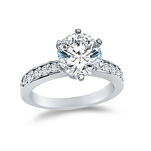 Size - 7 - Solid 14k White Gold Round Cut Wedding Engagement Ring with Side Stones, CZ Cubic Zirconia (3 ct.)