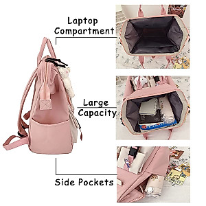 CM C&M WODRO Kawaii Backpack for Girls Women with Pin Bear Accessories Cute College High School Backpack Laptop Bookbag (Green-A)