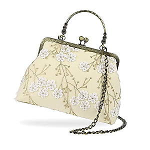 Floral Top-Handle Handbag, Kiss Lock Evening Bag for Women, Vintage Purse with Chain, Women's Retro Clutch Bag for Party（3d-flower）