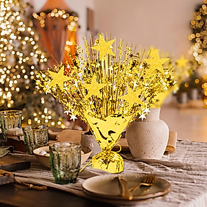 LACGO 4 PCS Metallic Foil Spray Centerpieces for Table - 12’’ Gold Centerpieces Decors with Star Party Favor Supplies for Wedding Birthday Baptism Graduation Celebration Home Decorations