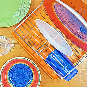 Dish Drying Rack w/ Folding Drainer, Orange - Southern Homewares - Kitchen Utensil Cleaning Set for Plates, Bowls, Cups