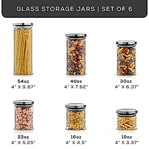JoyJolt Kitchen Canister Set. 6 Glass Jars with Lids (Stainless Steel) Lids. Airtight Food Storage Containers for Pantry or Counter. Versatile Pantry Organization, Sugar Container or Cereal Canisters