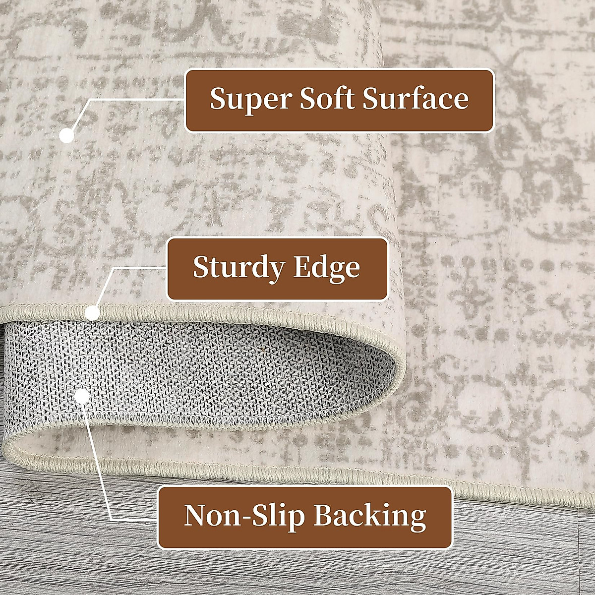 COZYLOOM Living Room Rug 5x7 Area Rug Washable Area Rug for Bedroom Vintage Traditional Large Area Rug Non Slip Throw Rugs Soft Low Pile Stain Resistant Carpet for Dining Room 5'x7' Cream/Beige