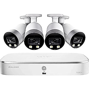 Lorex 4K Security Camera System, Fusion 8-Channel 2TB NVR System with 4 Wired Smart Deterrence 4K (8MP) IP POE Cameras, 150FT Night Vision